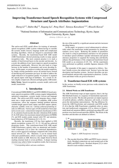 Pdf Improving Transformer Based Speech Recognition Systems With