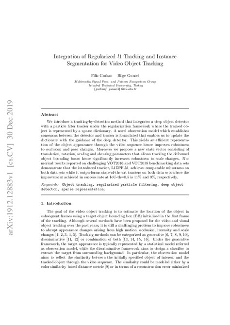 Pdf Integration Of Regularized L1 Tracking And Instance Segmentation
