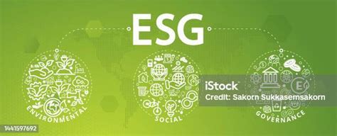 Esg 아이콘 벡터 일러스트 레이 션 개념은 녹색 배경에 지속 가능하고 윤리적인 비즈니스 네트워킹에서 환경 사회 및 거버넌스를