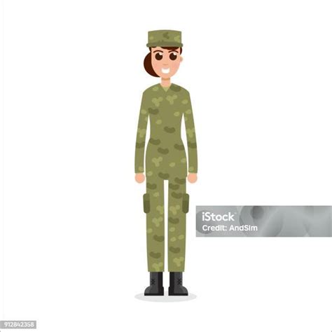 위장에 여자 미국 육군 군인입니다 벡터 일러스트입니다 군복에 대한 스톡 벡터 아트 및 기타 이미지 군복 군사 귀여운 Istock