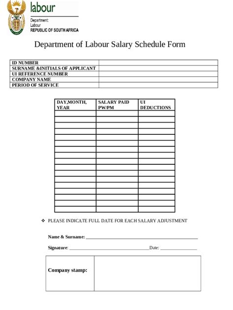 Department Of Labour Salary Schedule PDF PRO Doc Template PdfFiller