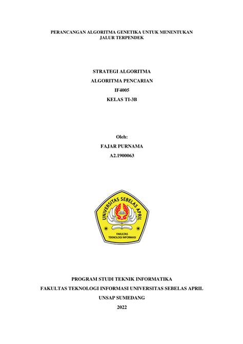Pdf Perancangan Algoritma Genetika Untuk Menentukan Jalur Terpendek