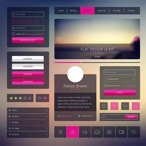 Modern Website Ui Template Design Transparent App User Interface Wizard Buttons On Minimalistic