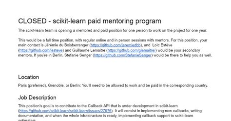 scikit learn paid mentoring callbacks scikit learn