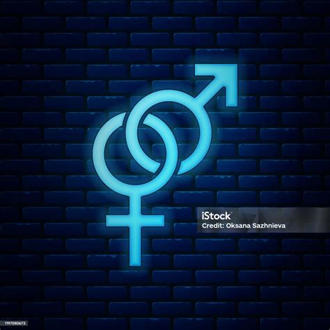 Glühende Neon Gendersymbol Isoliert Auf Ziegelwand Hintergrund Symbole Von Männern Und Frauen