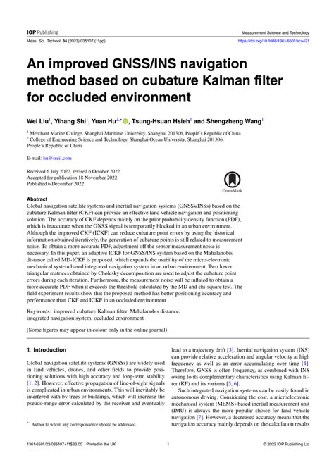 An Improved Gnssins Navigation Method Based On Cubature Kalman Filter For Occluded Environment