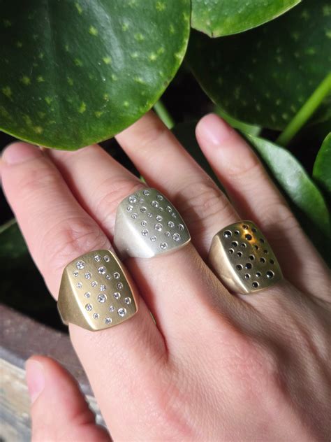 Box Ring In Bronze With Black Diamonds Shibumi Gallery