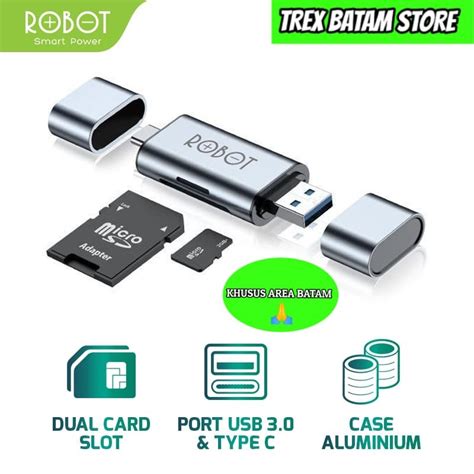 Jual ROBOT CR202 CARD READER 2 IN 1 USB 3 0 TYPE C OTG MEMORY CARD ADAPTER BATAM Shopee