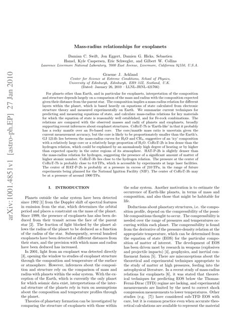 Pdf Mass Radius Relationships For Exoplanets