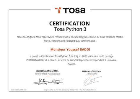 My New Achievement Tosa Python 3 Certification Baddi Youssef