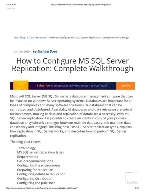 Sql Server Replication Full Overview And Step By Step Configuration Pdf Microsoft Sql