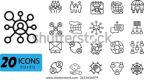 networking connection icon set 20 outline stock vector royalty free