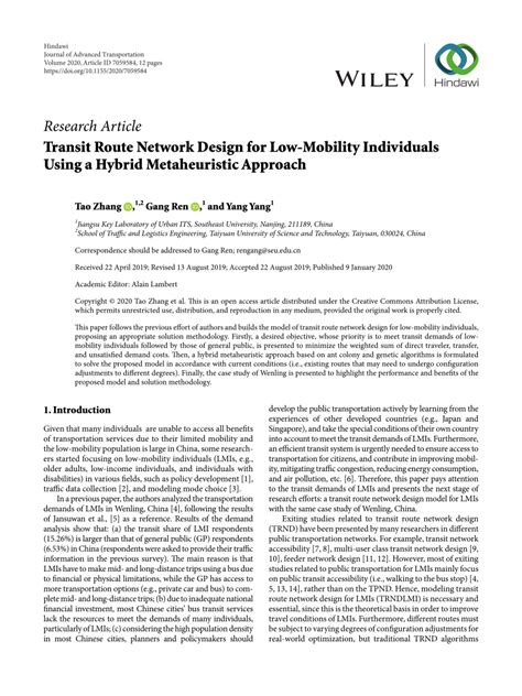 Pdf Transit Route Network Design For Low Mobility Individuals Using A Hybrid Metaheuristic