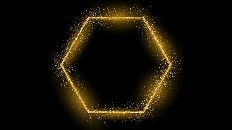 Golden Hexagon Frame With Glitter Sparkles And Flares On Dark Background Empty Luxury Backdrop