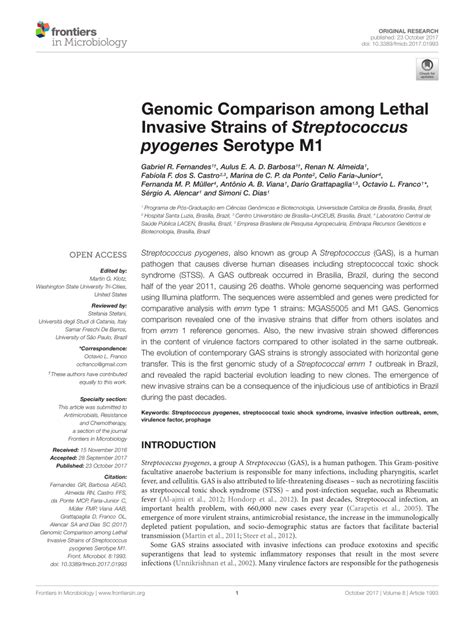 Pdf Genomic Comparison Among Lethal Invasive Strains Of Streptococcus Pyogenes Serotype M1