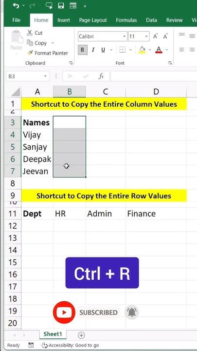 Excel Shortcuts How To Copy Row And Column Values Excel Tips And