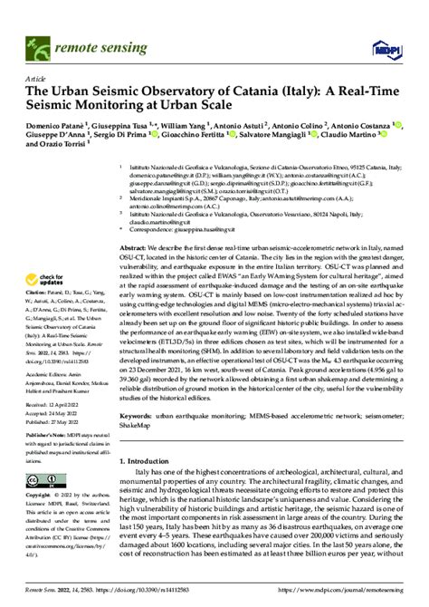 Pdf The Urban Seismic Observatory Of Catania Italy A Real Time