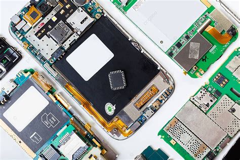 رقاقة إلكترونية على عرض مفكك للوحة الأم للهاتف المحمول صورة الخلفية