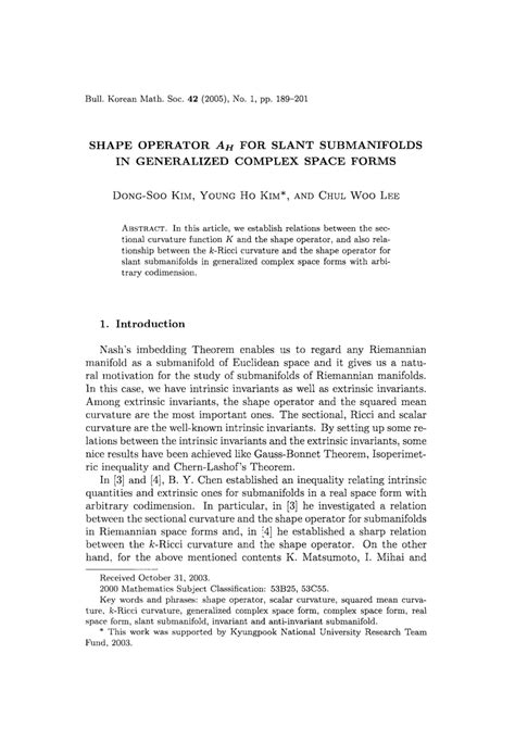 Pdf Shape Operator Ah For Slant Submanifolds In Generalized Complex Space Forms