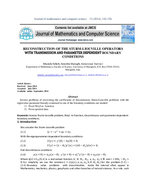 Pdf Reconstruction Of The Sturm Liouville Operators With Transmission And Parameter Dependent