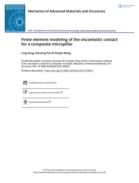 Pdf Finite Element Modeling Of The Viscoelastic Contact For A