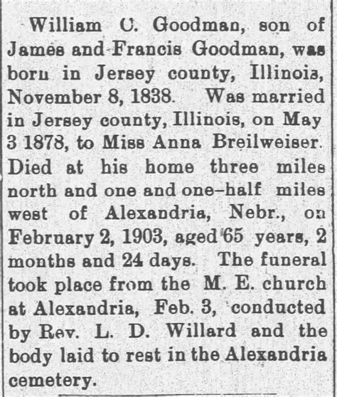William Calvin Goodman 1838 1903 Find A Grave Memorial