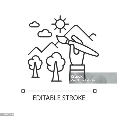 일러스트레이터 아티스트 픽셀 완벽한 선형 아이콘 장식 전통 예술 디자인 창조자 얇은 선 사용자 정의 일러스트레이션 윤곽 기호입니다 벡터 격리 된 윤곽선 도면입니다 편집