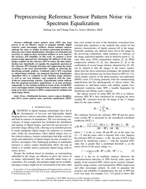 preprocessing reference sensor pattern noise via spectrum equalization