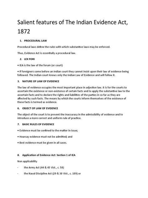 Salient Features Of The Indian Evidence Act Pdf Witness Testimony
