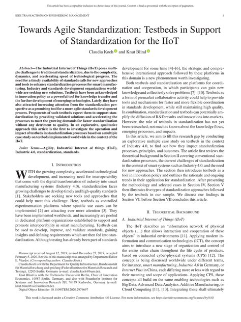 Pdf Towards Agile Standardization Testbeds In Support Of Standardization For The Iiot