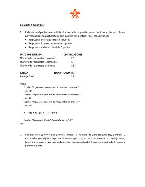 Algoritmos Anexo 1 Ejercicios Fase De Análisis Ejercicios De Diseño