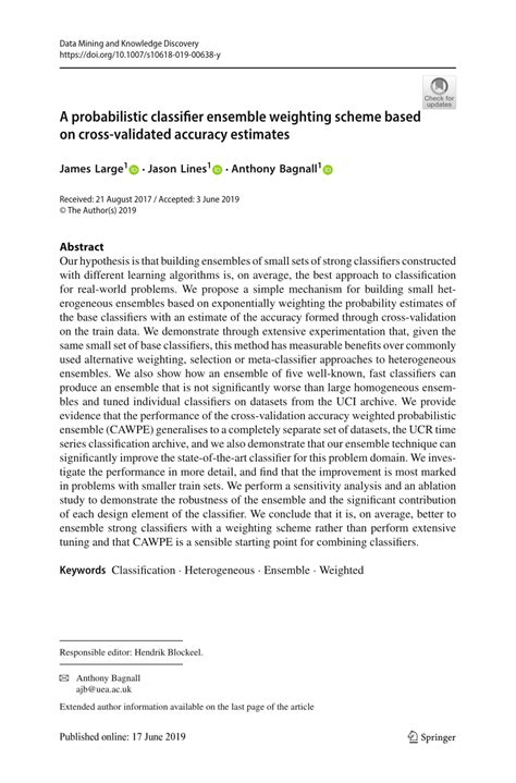 Pdf A Probabilistic Classifier Ensemble Weighting Scheme Based On