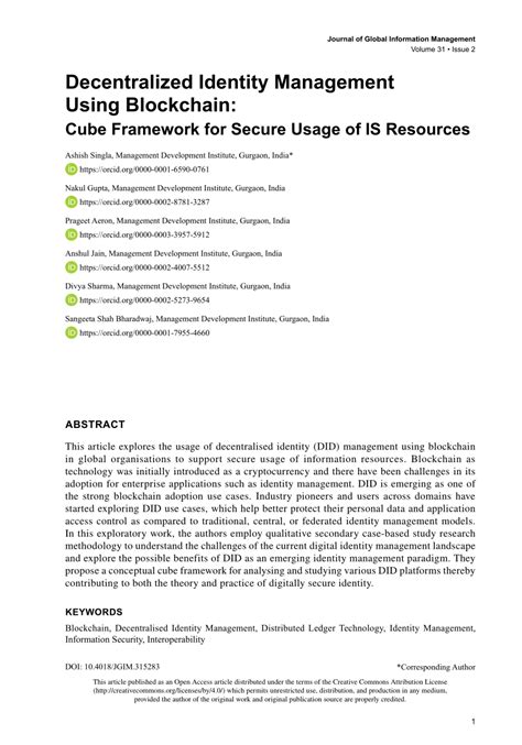 Decentralized Identity Management Using Blockchain Cube Framework For Secure Usage Of Is Resources