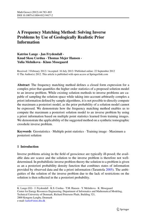 Pdf A Frequency Matching Method Solving Inverse Problems By Use Of Geologically Realistic
