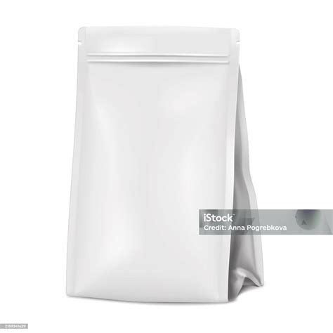 플랫 핀치 바닥 지퍼 비닐 봉투 사실적인 벡터 모형 지퍼 잠금 장치 및 찢어진 노치가 있는 빈 흰색 거싯 파우치 포장 모형