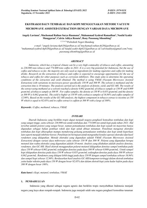PDF EKSTRAKSI DAUN TEMBAKAU DAN KOPI MENGGUNAKAN METODE VACUUM MICROWAVE ASSISTED EXTRACTION