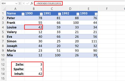 Excel Index Funktion Ionos