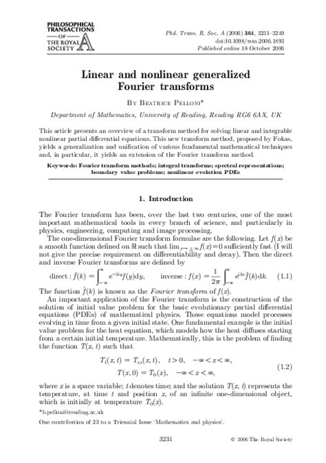 Pdf Linear And Nonlinear Generalized Fourier Transforms