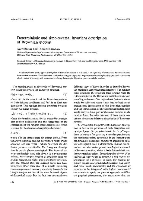 Pdf Deterministic And Time Reversal Invariant Description Of Brownina Motion