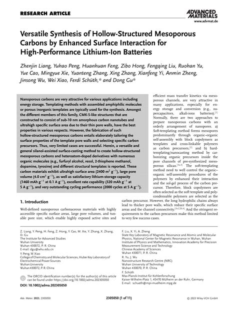 Versatile Synthesis Of Hollow‐structured Mesoporous Carbons By Enhanced Surface Interaction For