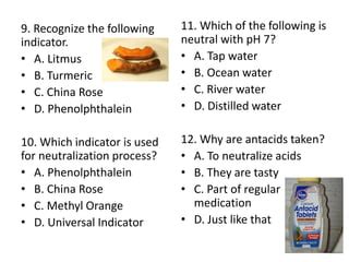 NCERT Grade Ch ACIDS BASES AND SALTS QUIZ PDF Chemistry Science
