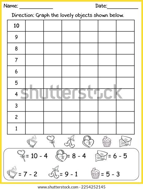 Graphing Worksheet Lovely Objects Subtraction 10 Stock Vector Royalty Free 2254252145