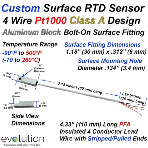 Bolt On Rtd Surface Temperature Sensor With Aluminum Block Fitting Evolution Sensors And Controls