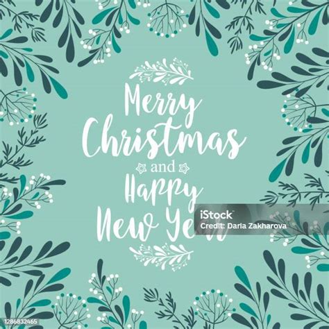 크리스마스와 새해 벡터 일러스트와 손으로 쓴 서예와 녹색 배경에 고립 된 가지와 열매의 프레임 인사말 카드 초대를 위한 디자인 템플릿 겨울에 대한 스톡 벡터 아트 및 기타