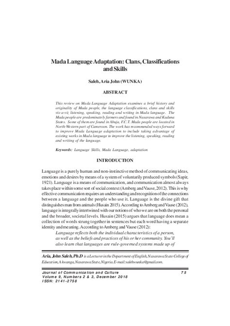 Pdf Mada Language Adaptation Clans Classifications And Skills