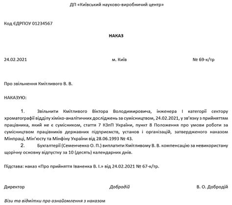 Зразок наказу про звільнення сумісника