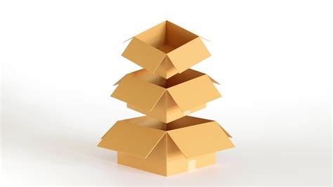 빈 공간 제품 포장 개념 3d 렌더가 있는 판지 상자 상자 또는 소포 스택 프리미엄 사진