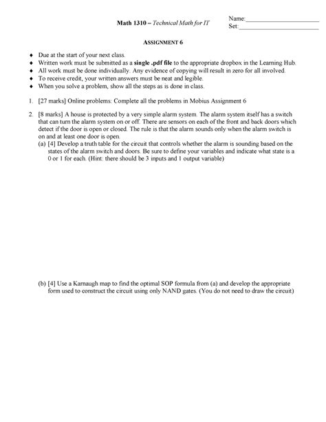 Assignment 6 Math 1310 Technical Math For It Assignment 6 Due At