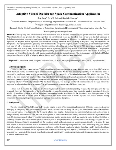 pdf adaptive viterbi decoder for space communication application