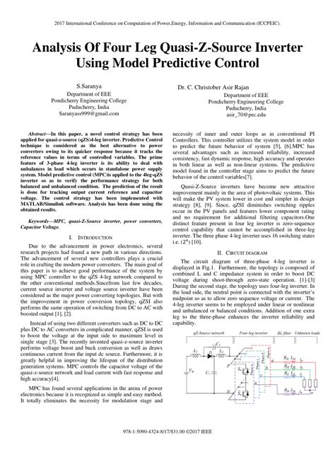 Pdf Analysis Of Four Leg Quasi Z Source Inverter Using Model Predictive Control